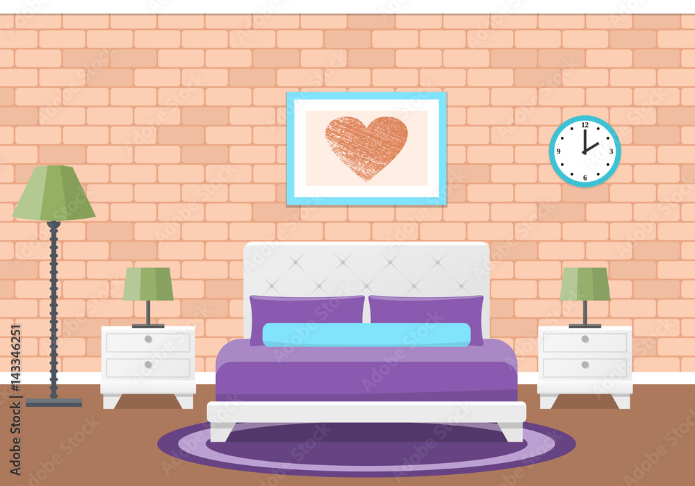 Bedroom interior. Vector flat room. House design, background including ...