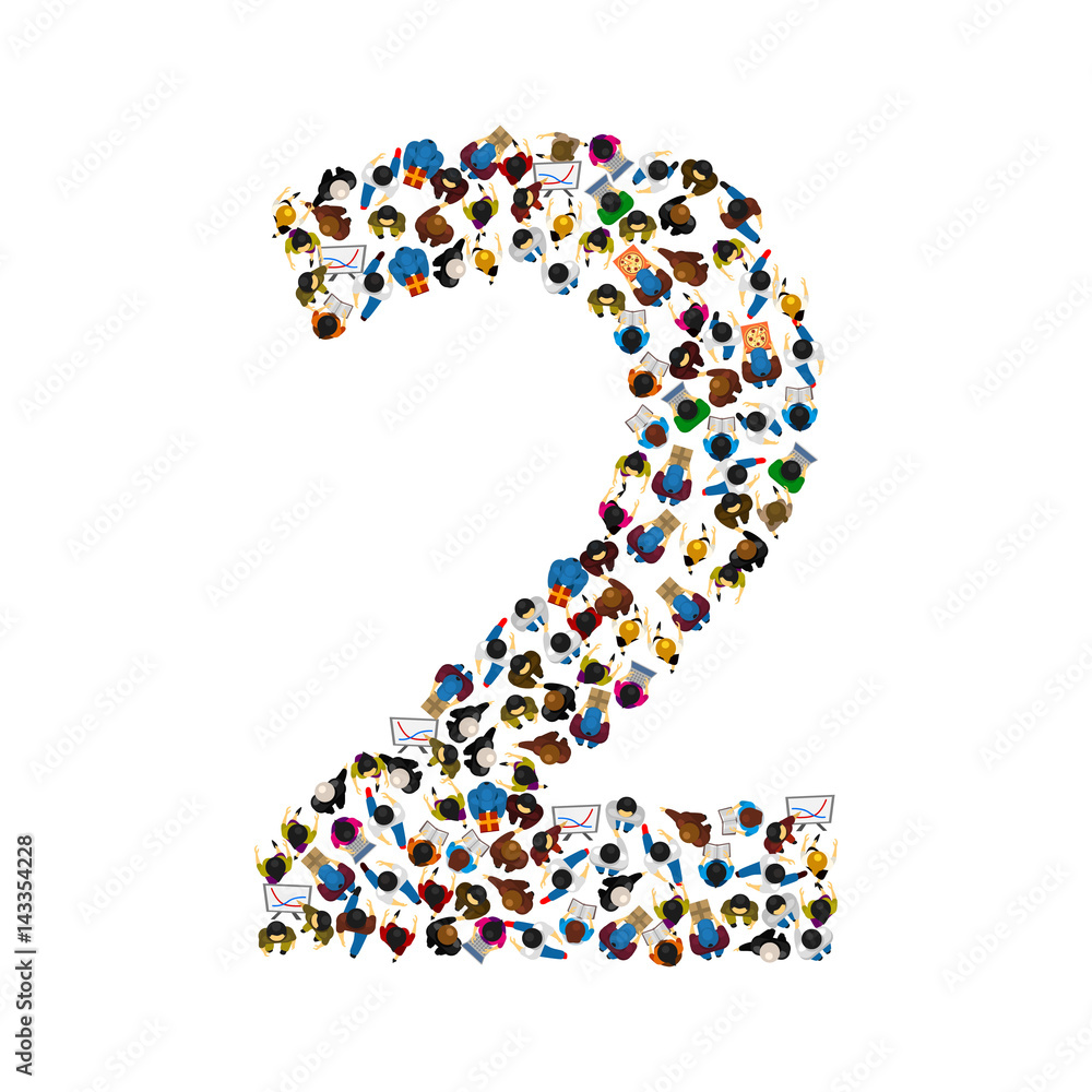 Large group of people in number 2 two form. People font. Vector ...