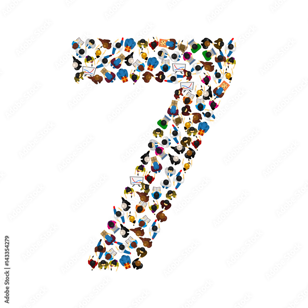 Large group of people in number 7 seven form. People font. Vector ...