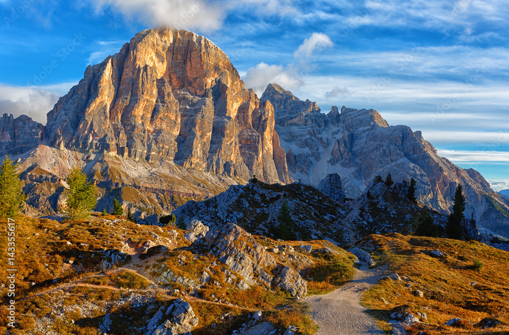 Mountain Cinque Torri (The Five Pillars), Dolomites, Italy Stock Photo ...