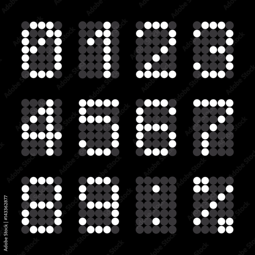 Calculator digital numbers, terminal table led font, with grid, white ...