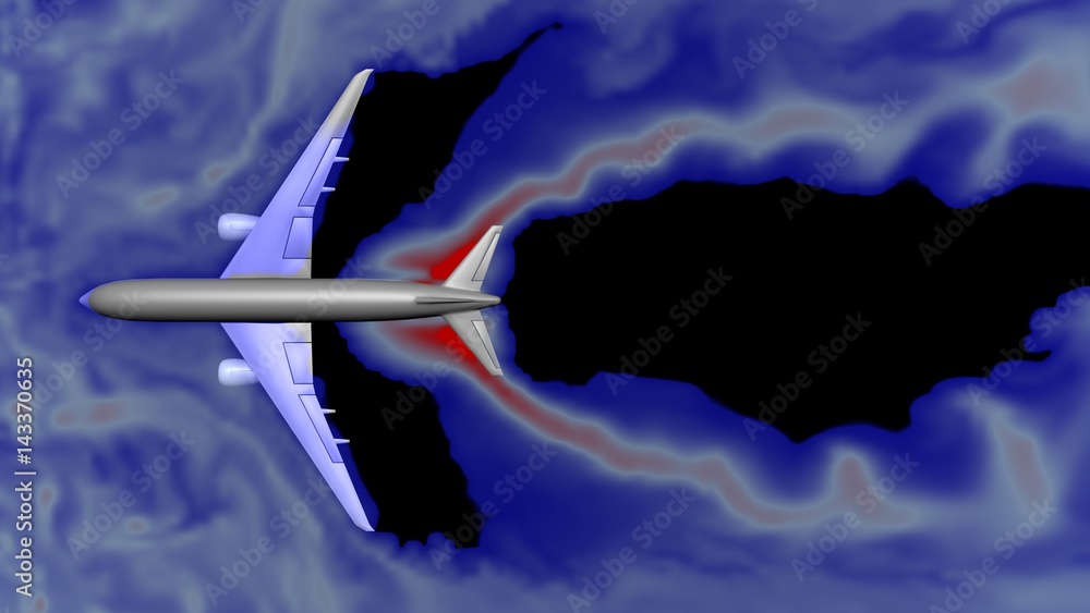 Air flow around airplane body. Top view. 3d render Stock Illustration ...