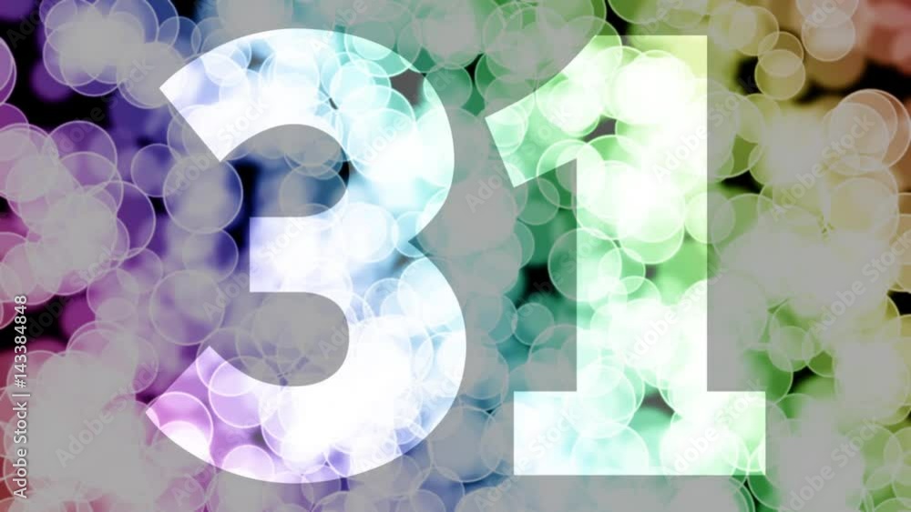 Thirty one to thirty two years birthday fade in/out animation with color gradient moving bokeh ...
