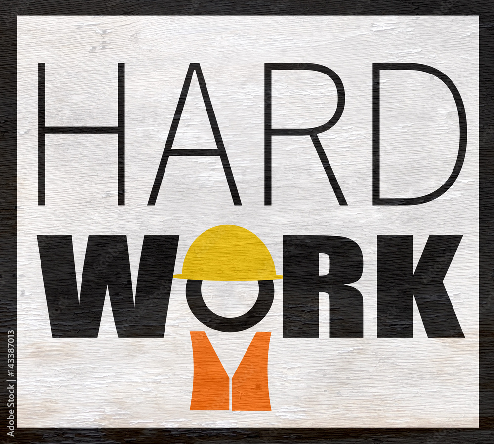 construction work design with hard hat and vest on wood grain texture ...