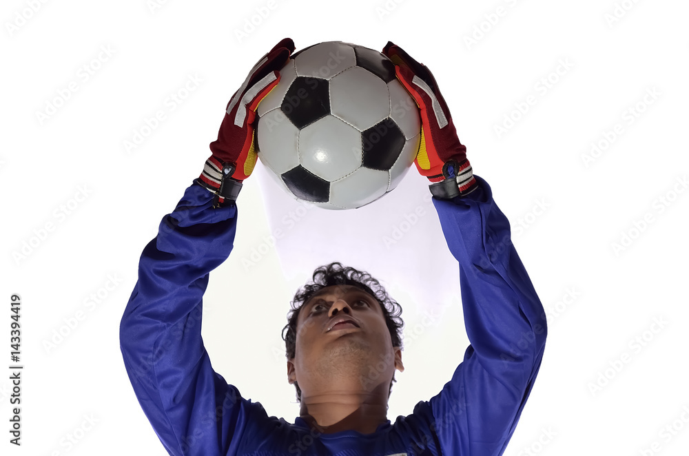 Soccer goalkeeper save goal in white background Stock Photo | Adobe Stock