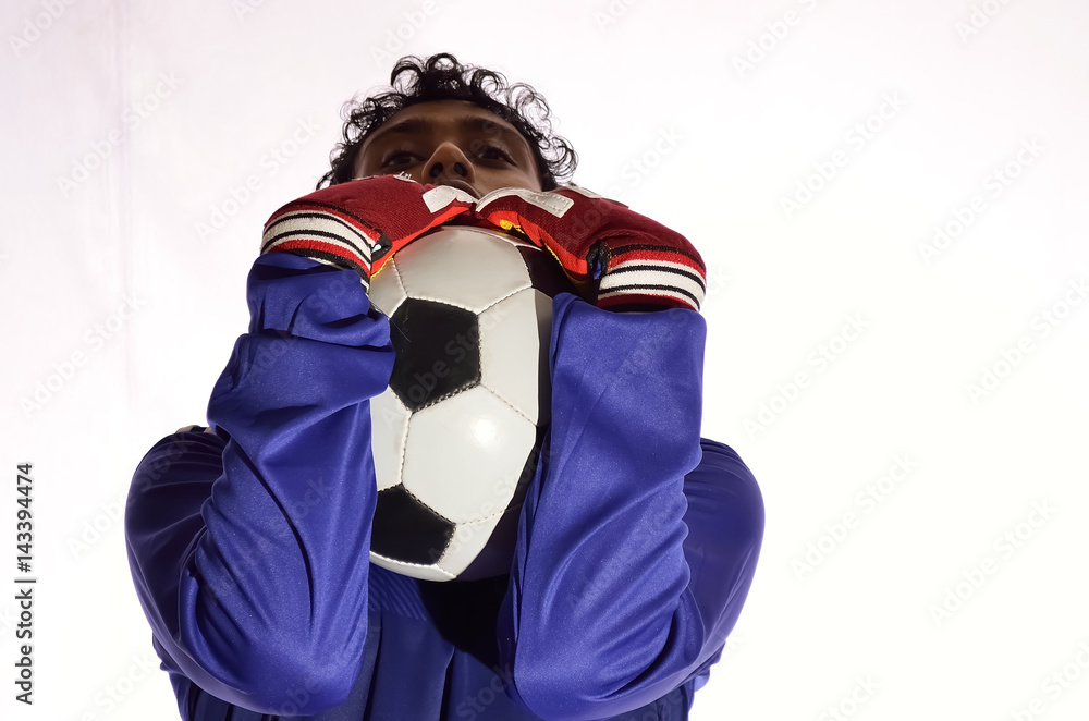 Soccer goalkeeper save goal in white background Stock Photo | Adobe Stock