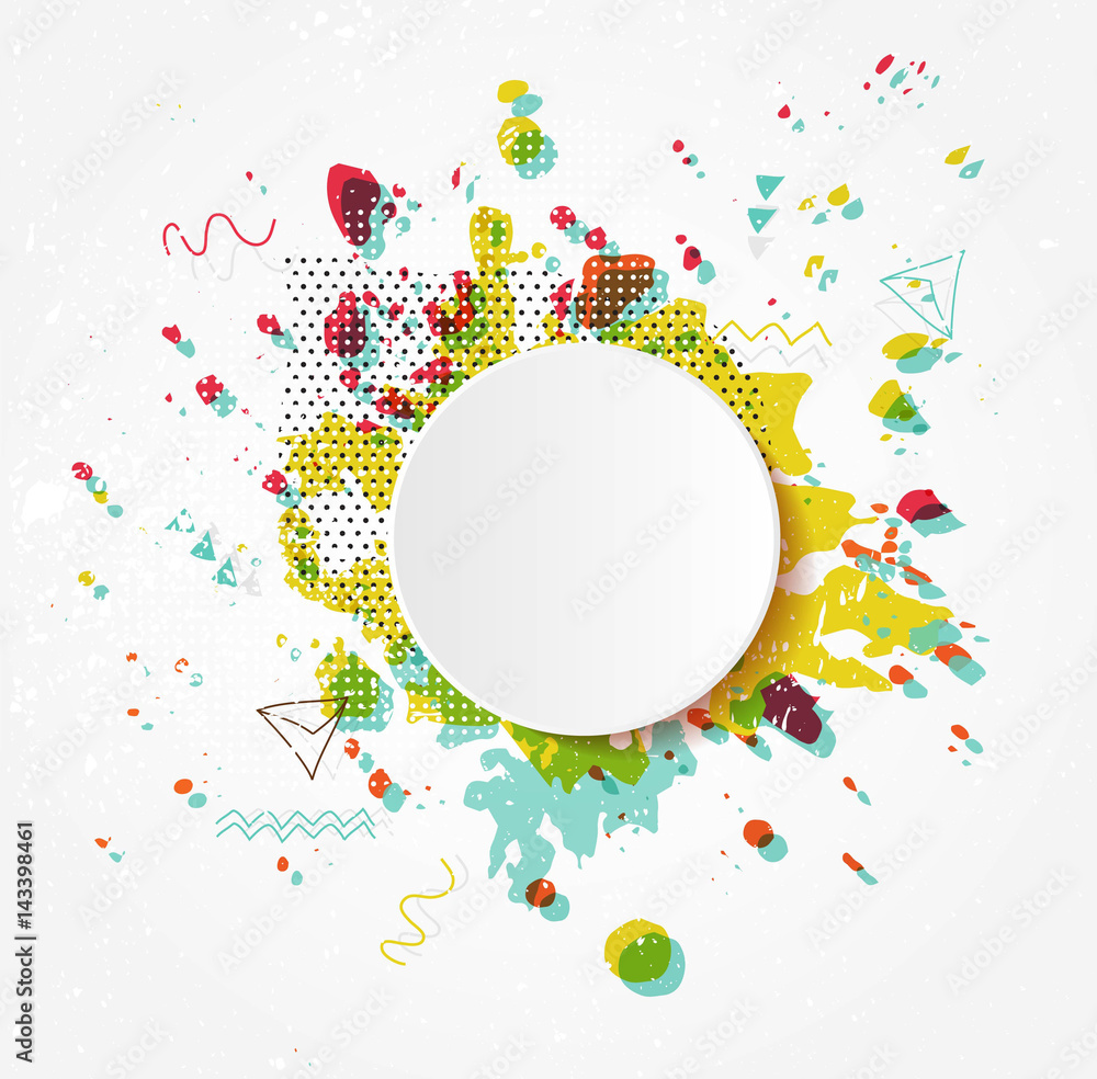 Abstract colorful splatter text frame isolated. Splash watercolor ...
