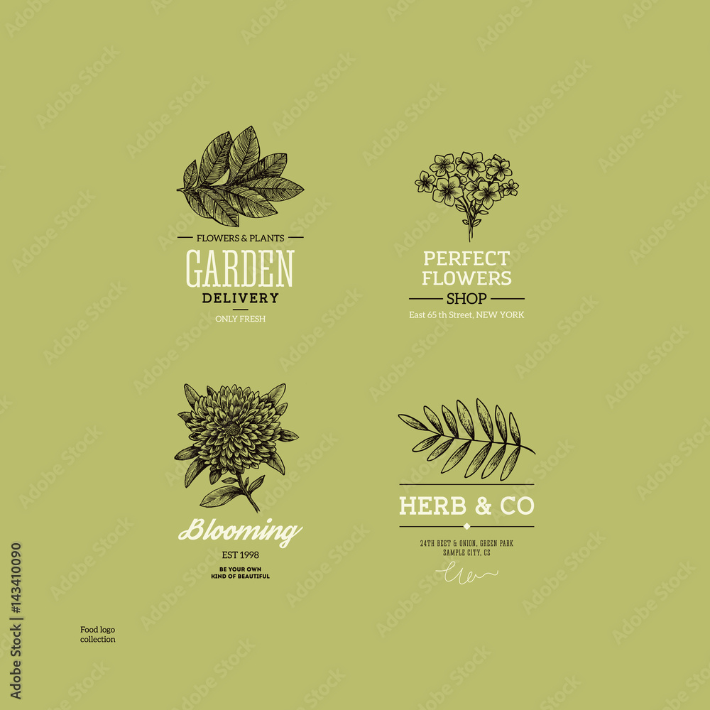 Vintage nature logo collection. Engraved logo set. Vector illustration ...