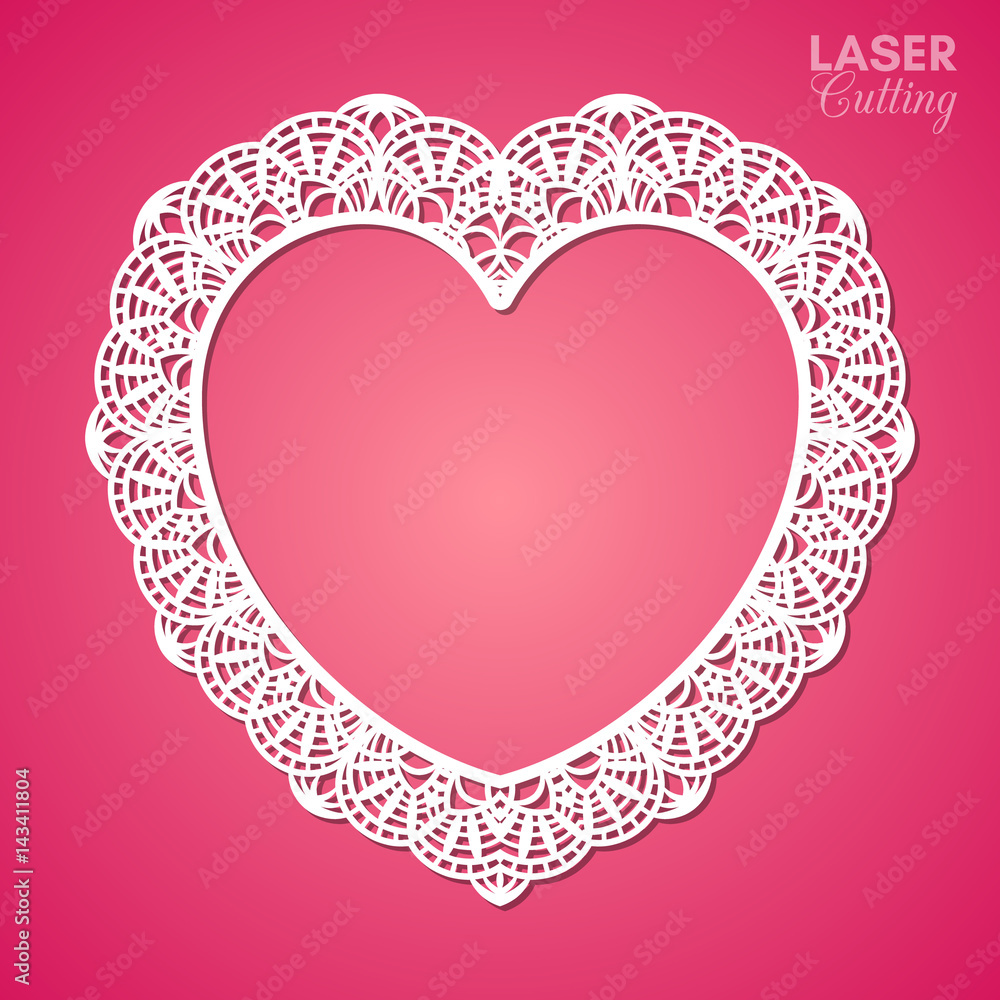 Laser cut vector frame in the shape of a heart with lace border, vector ...