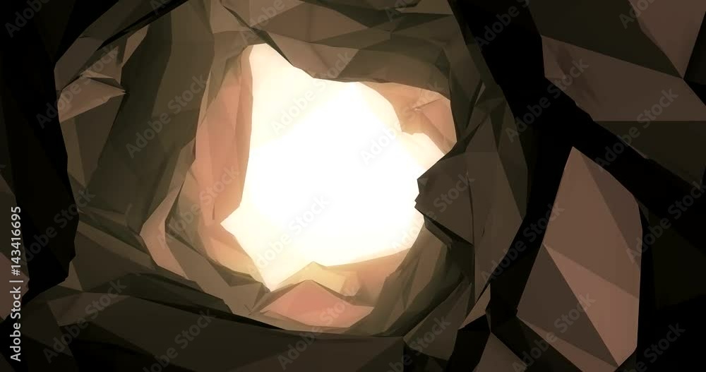 Zoom Through Low Poly Cave Tunnel With Glowing Light at End Animated 3D ...