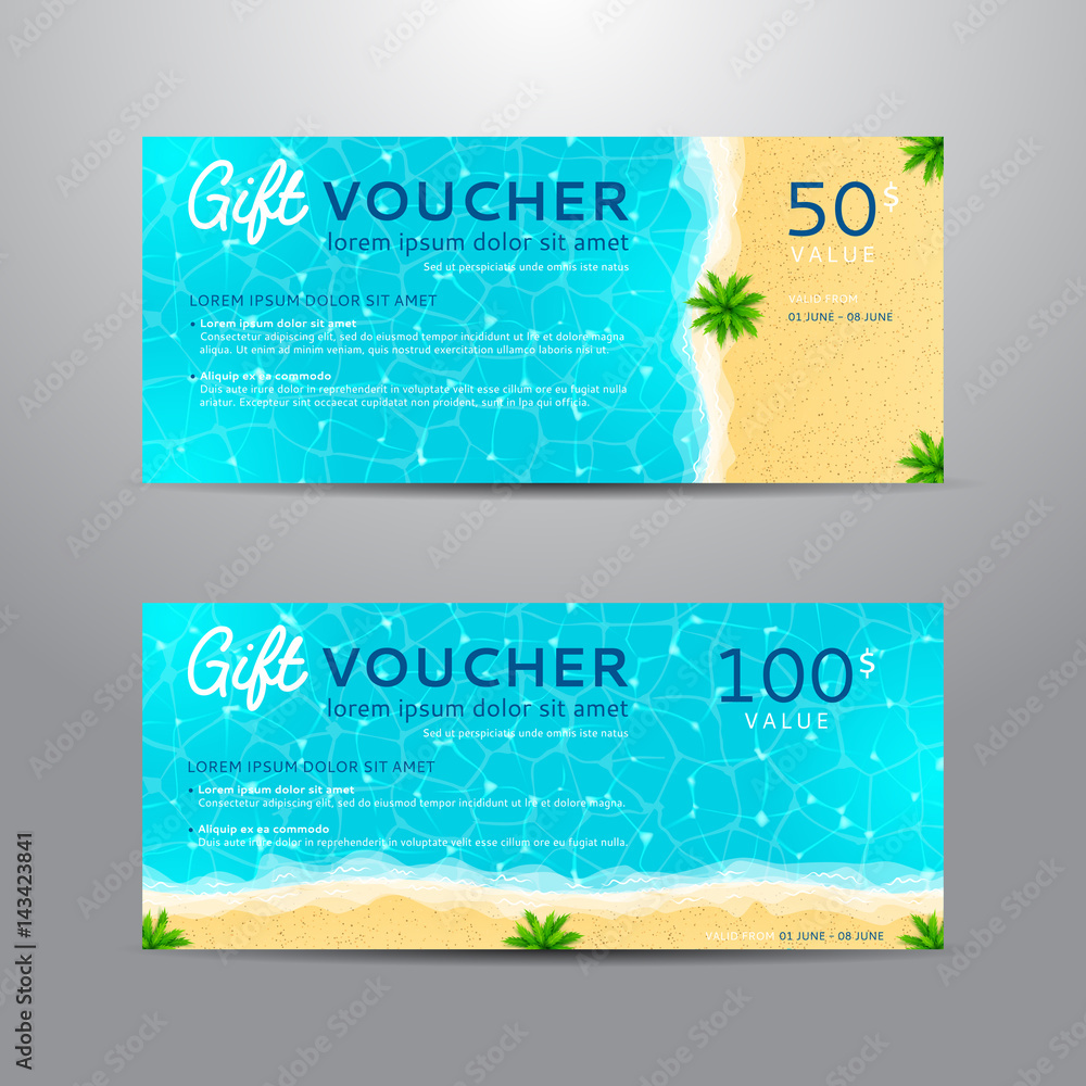 Set of summer gift vouchers. Unusual design of coupon usable for ...