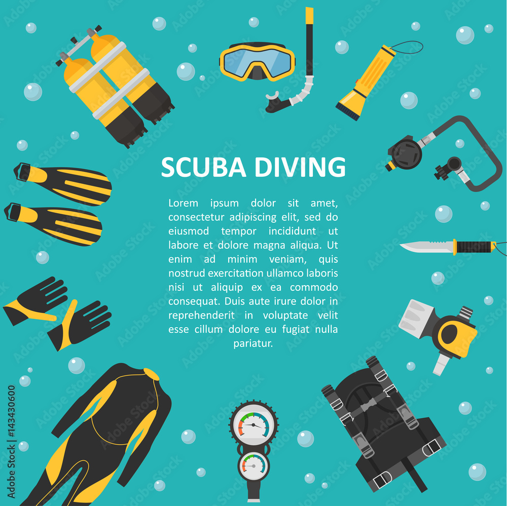 Scuba diving background in a flat style Stock Vector | Adobe Stock