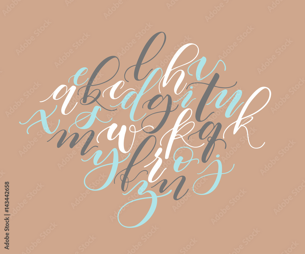 Nice elegant hand written alphabet. Colored letters on beige background ...