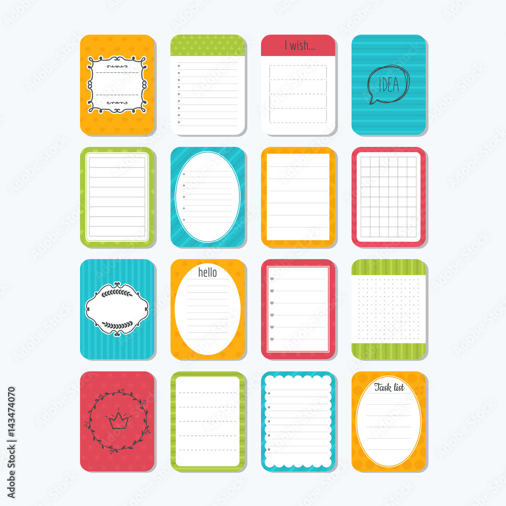 Sheets of paper. Cute design elements. Collection of various note ...