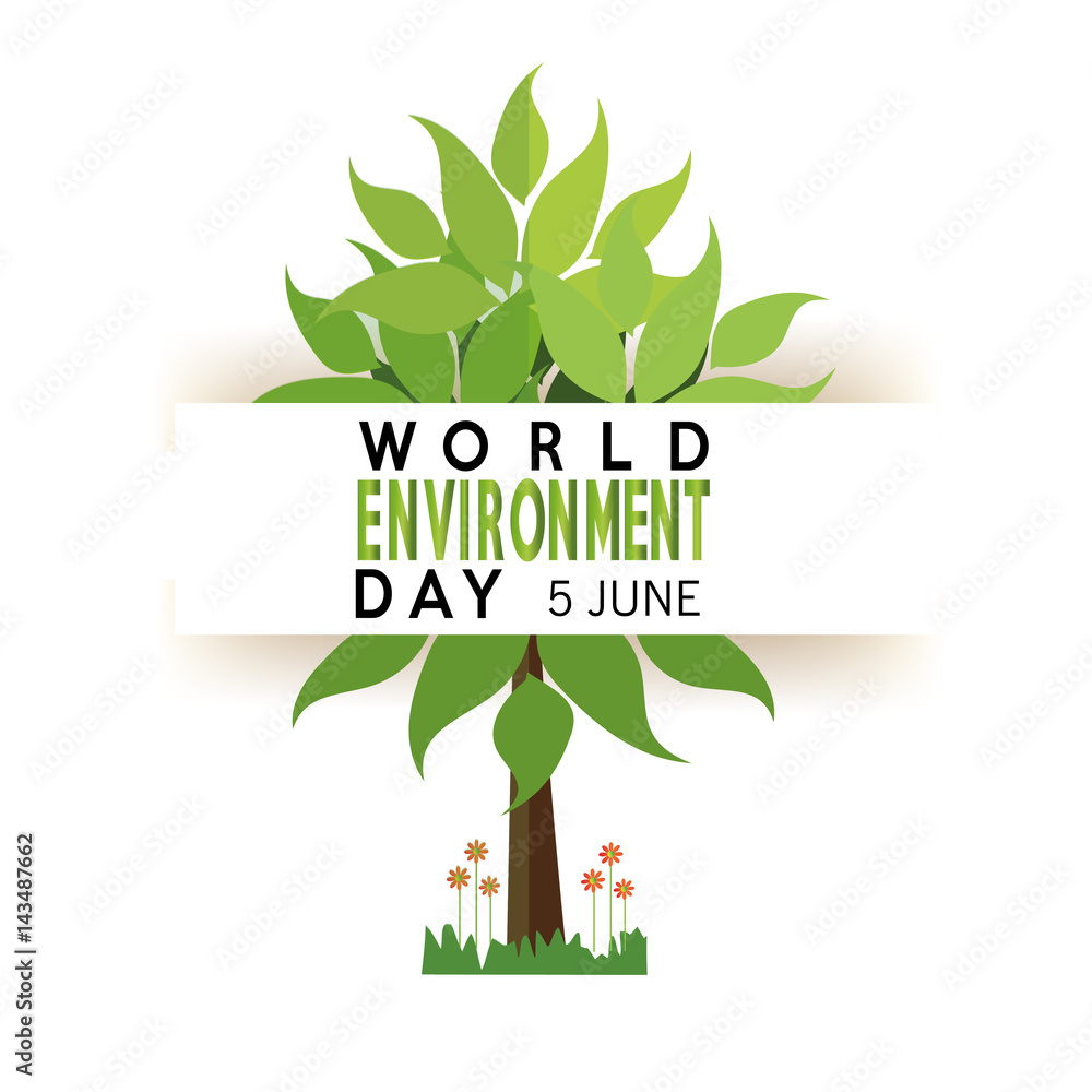 vector of a world environment day, tree and text over white backdrop ...