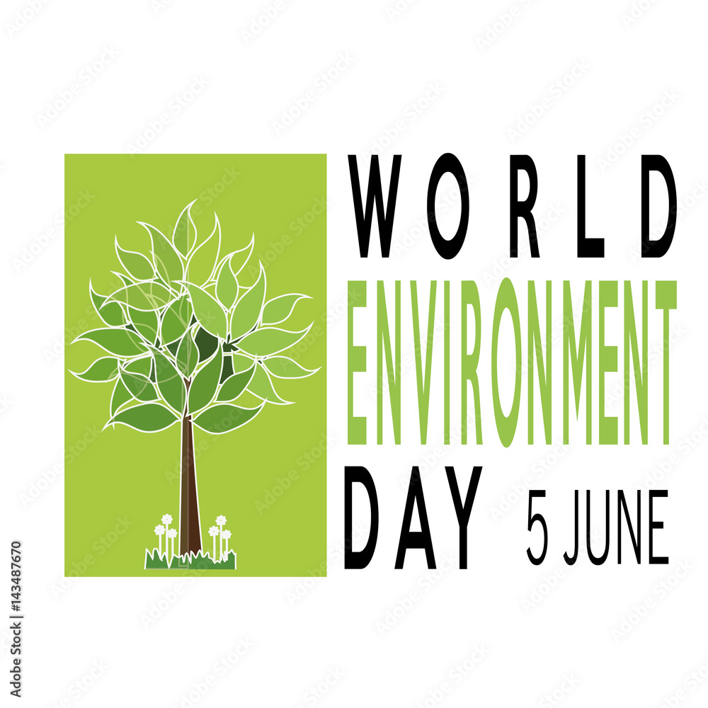 vector of a world environment day, tree over green square and text over ...