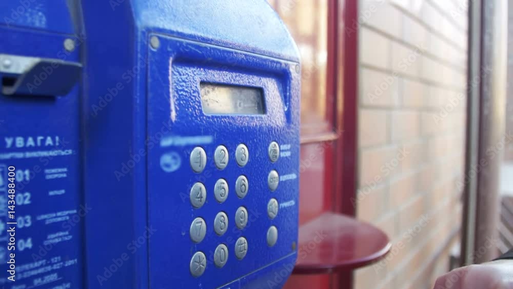 Old, Vintage Blue Telephone with Number Buttons in the Phone Booth ...