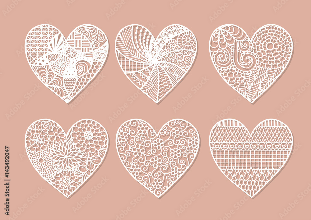 Set stencil lacy hearts uniquepattern. Template for design element ...