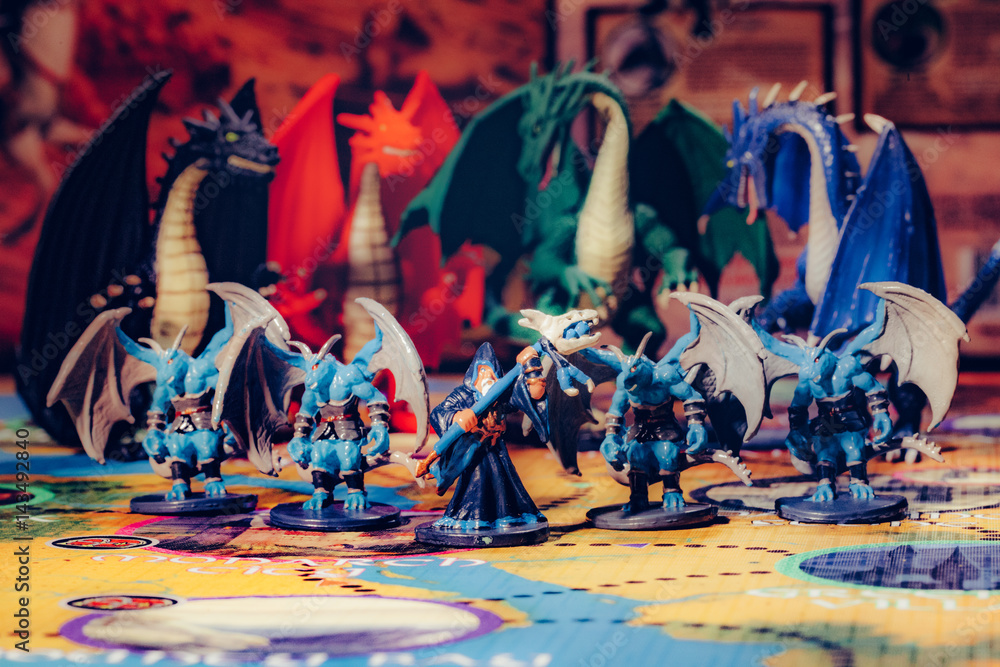 Dragon fantasy dungeon battle with wizards - Tabletop Boardgame Stock ...