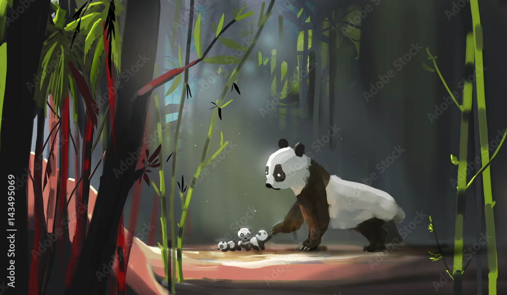 Panda in forest ilustração do Stock | Adobe Stock