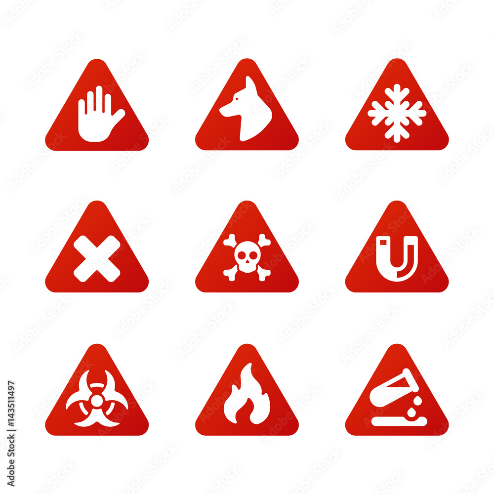 Prohibition signs set industry production vector yellow red warning ...
