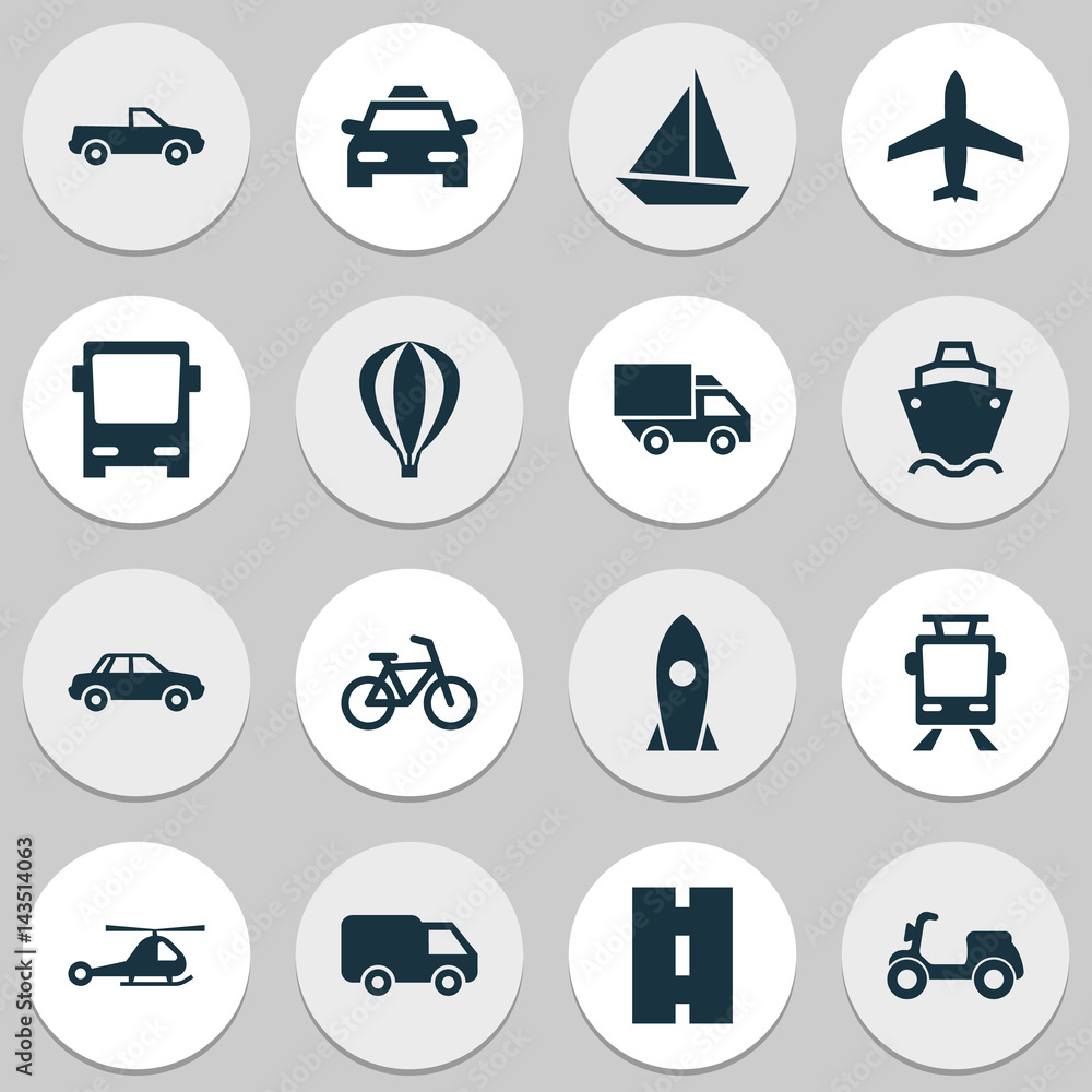 Transportation Icons Set. Collection Of Omnibus, Truck, Aircraft And ...