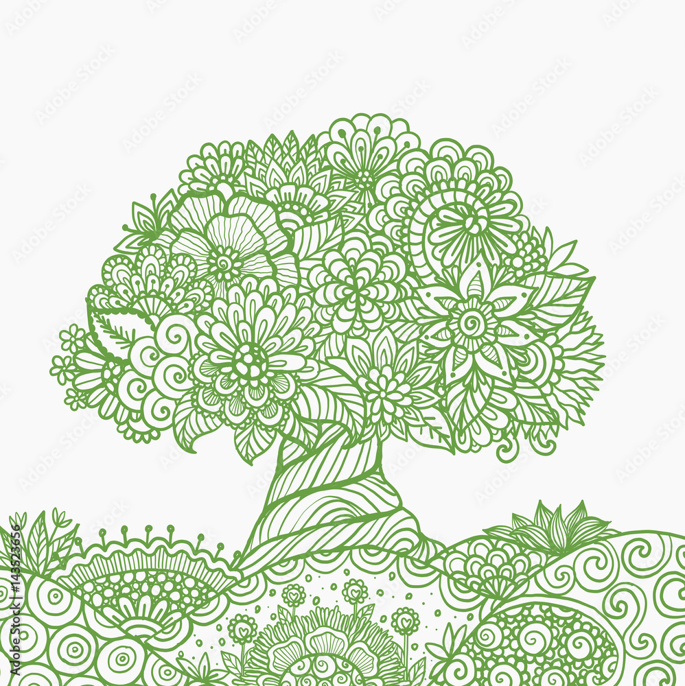 Hand drawn green tree for design element. Vector illustration. Stock ...