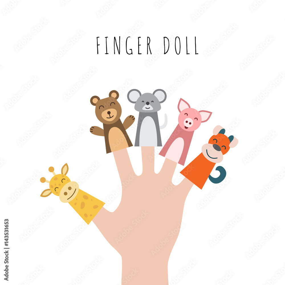 Figures of animals, heroes of the puppet theatre which put in the ...