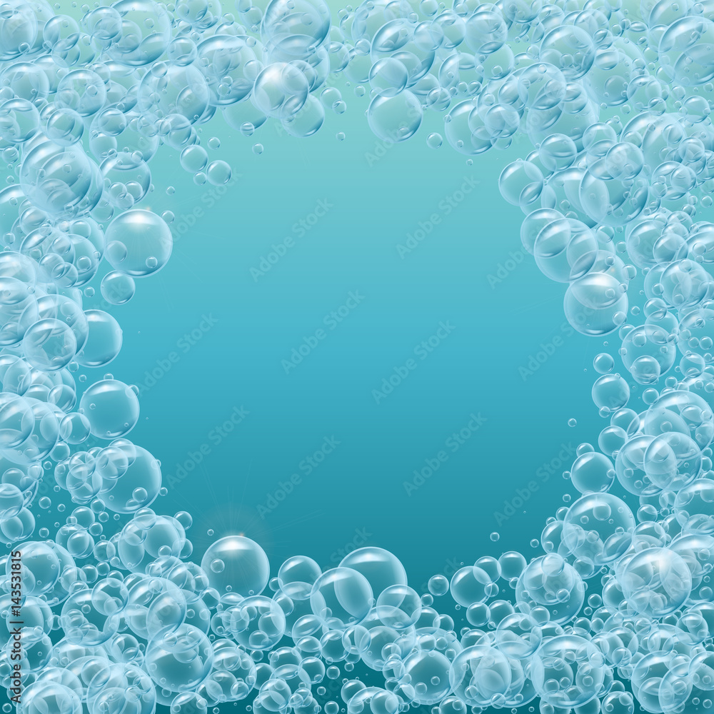 Round frame of realistic water bubbles. Template for aqua park ...