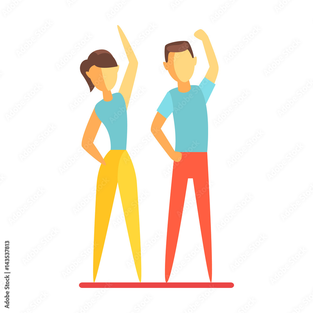 Man and woman doing fitness exercise. Colorful cartoon character Stock ...