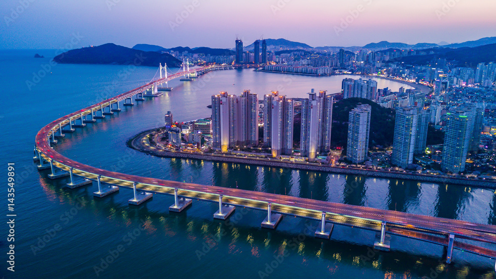 Busan Gwangandaegyo Bridge or GwangAn Bridge building skyline at ...