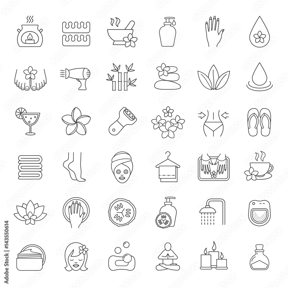 Spa salon linear icons set Stock Vector | Adobe Stock