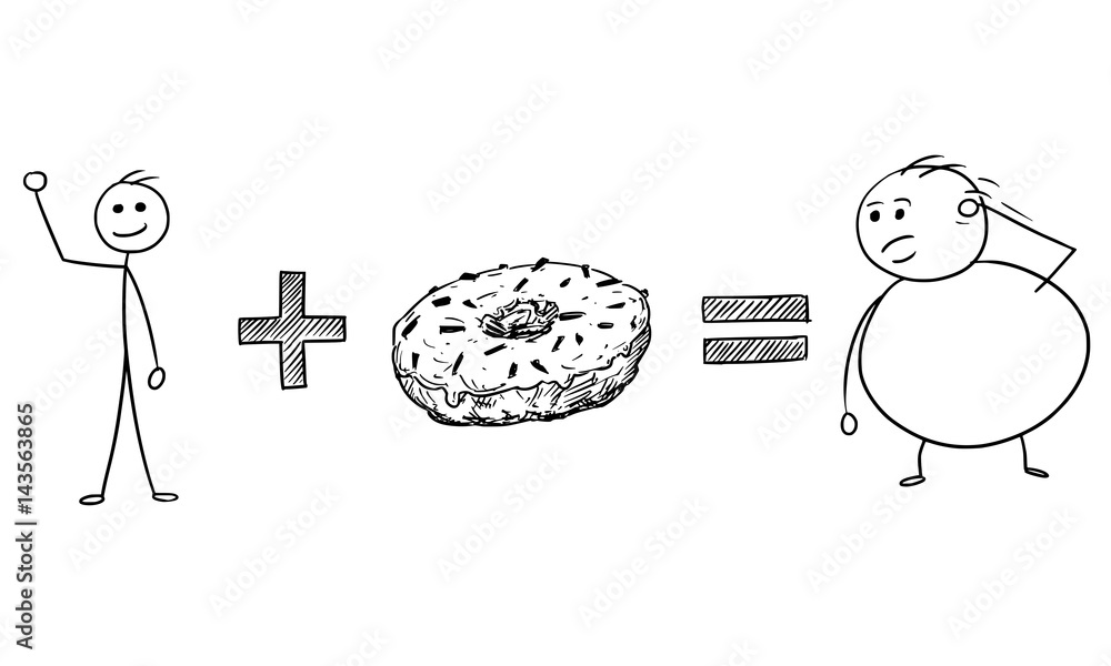 Vector Cartoon of Slim and Fat Stick Man Characters and Donut Doughnut ...