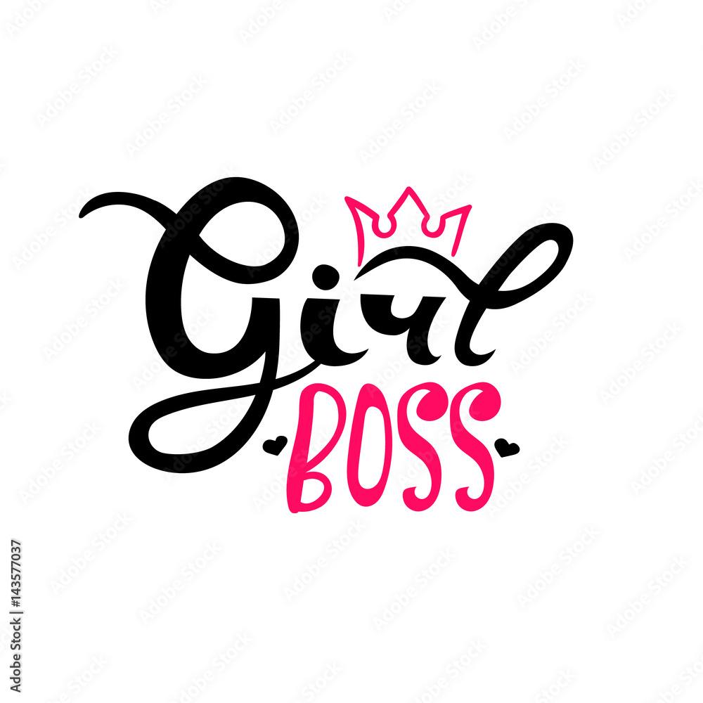 Phrase Boss girl. Isolated on white background. Hand drawn lettering ...