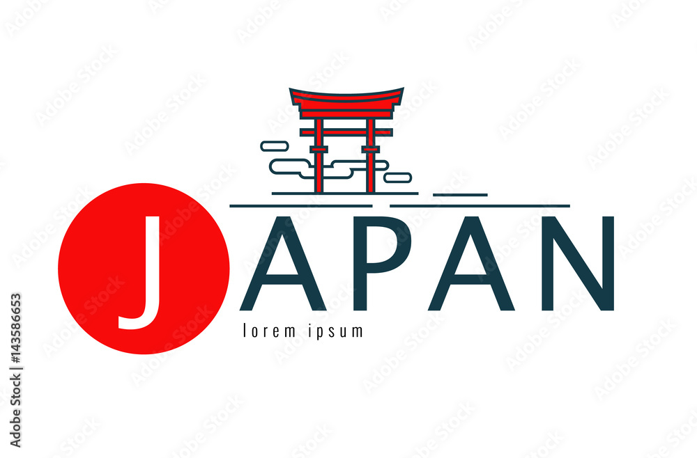 Japan logo. Scene of tori gate. japan famous Landmark. flat line design ...
