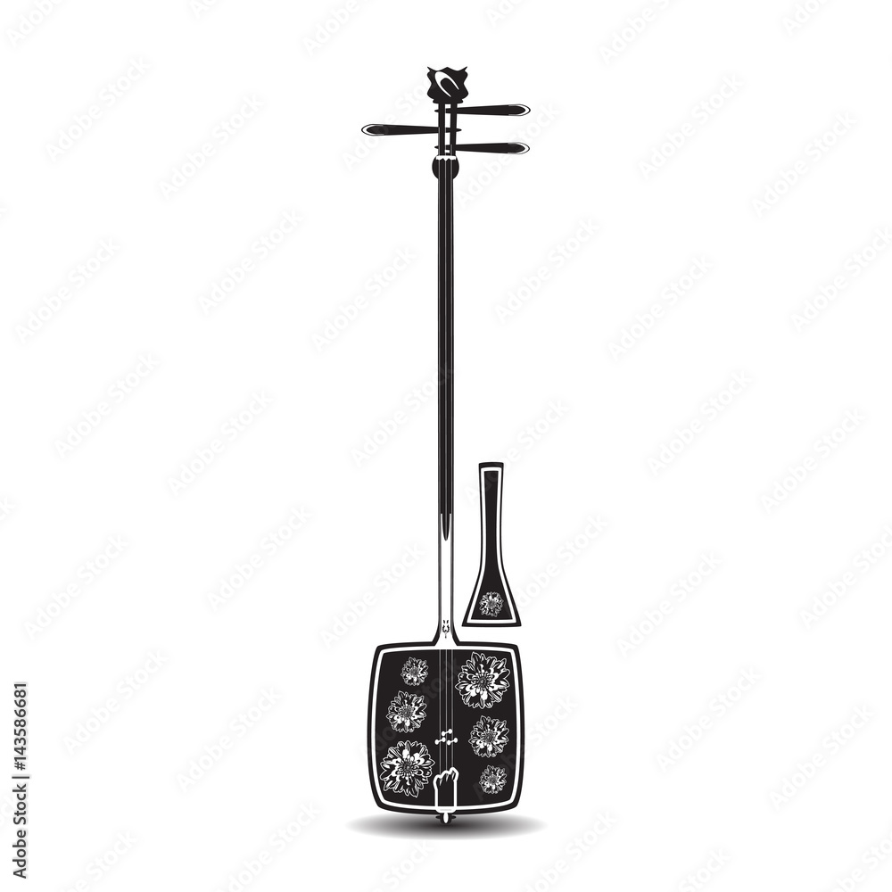 Vector illustration of black and white japanese shamisen Stock Vector ...