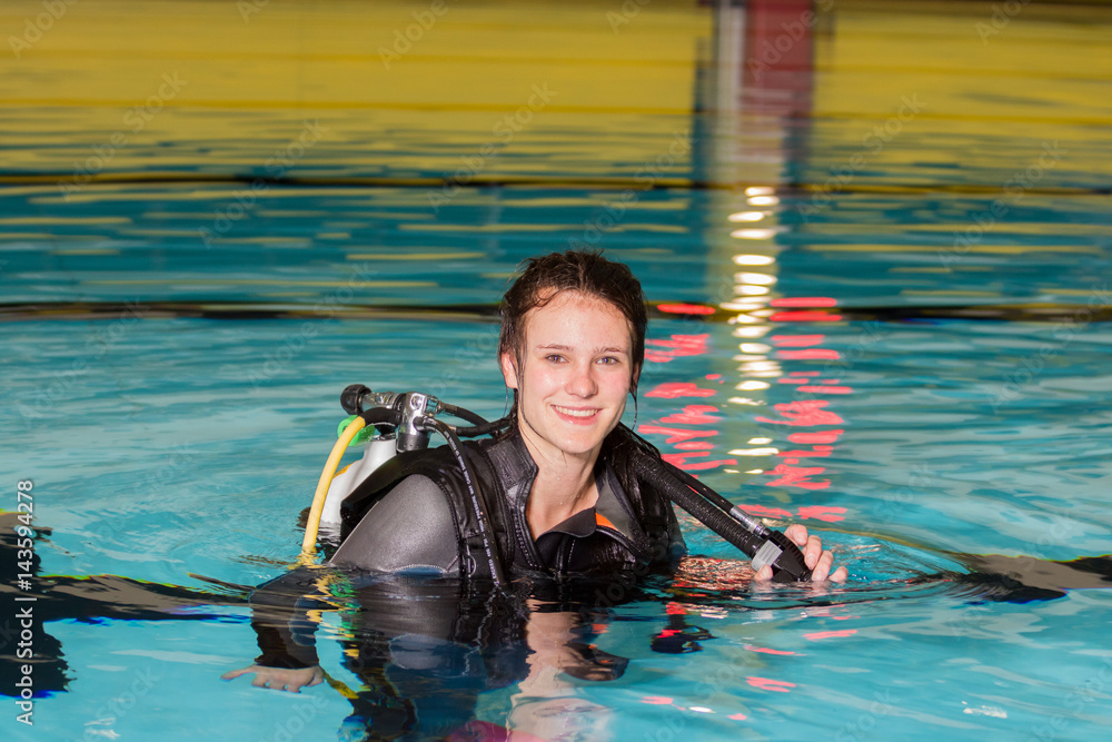 scuba diving course pool teenager girl with instructor Stock Photo ...