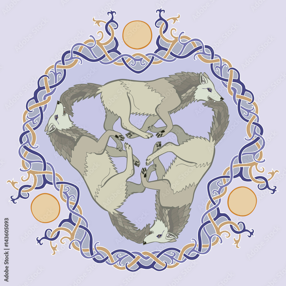 Vector illustration of three wolves viking fantasy Celtic knot ...