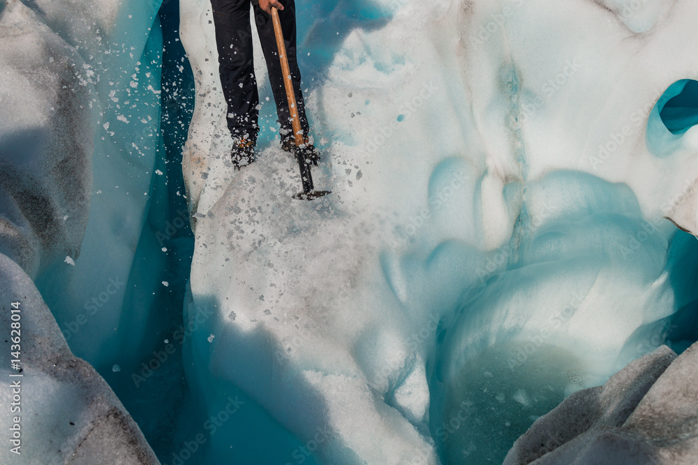 Guide to break the glaciers, Walking through glacier tunnel with guide ...