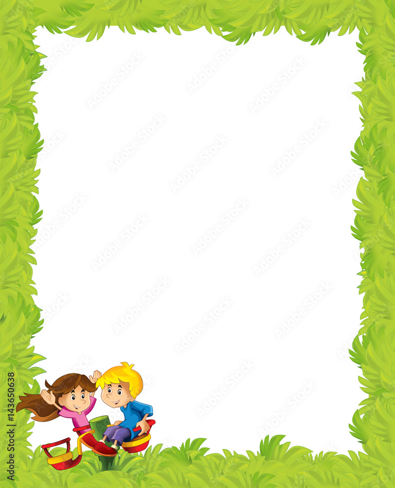 cartoon frame with children playing on playground toy Stock ...