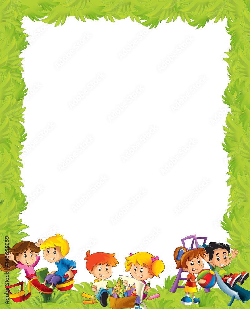 cartoon frame with children having fun playing Stock Illustration ...