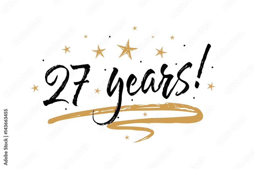 27 years card. Beautiful banner greeting scratched calligraphy text ...