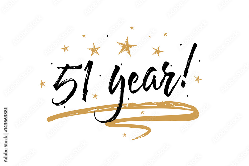 51 year card. Beautiful banner greeting scratched calligraphy text word ...