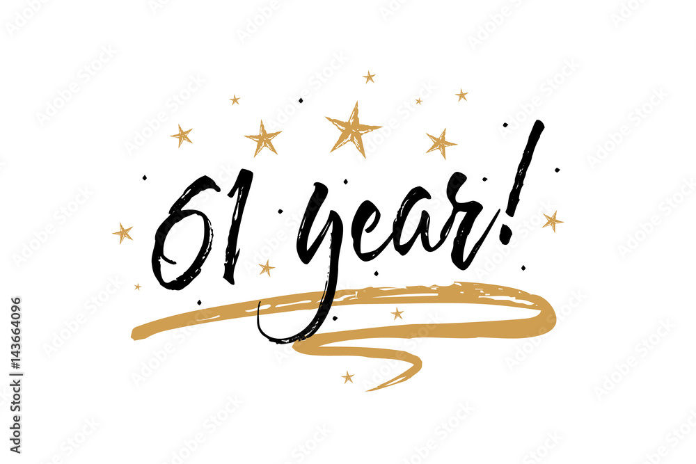 61 year card. Beautiful banner greeting scratched calligraphy text word ...