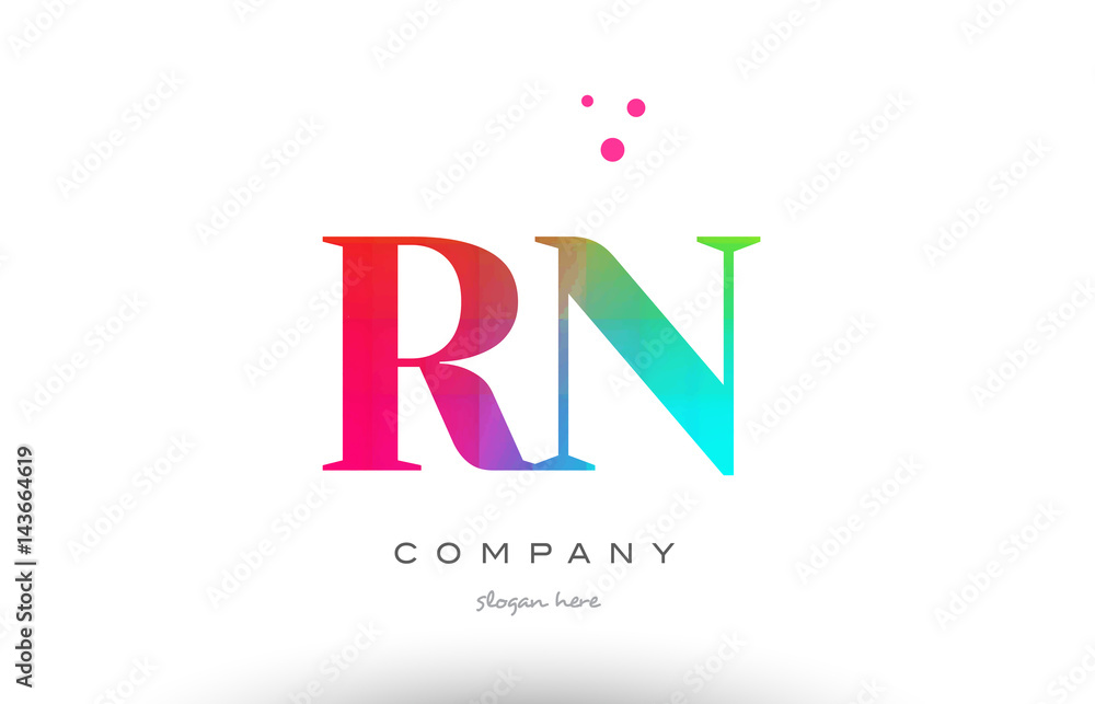 RN R N colored rainbow creative colors alphabet letter logo icon Stock ...