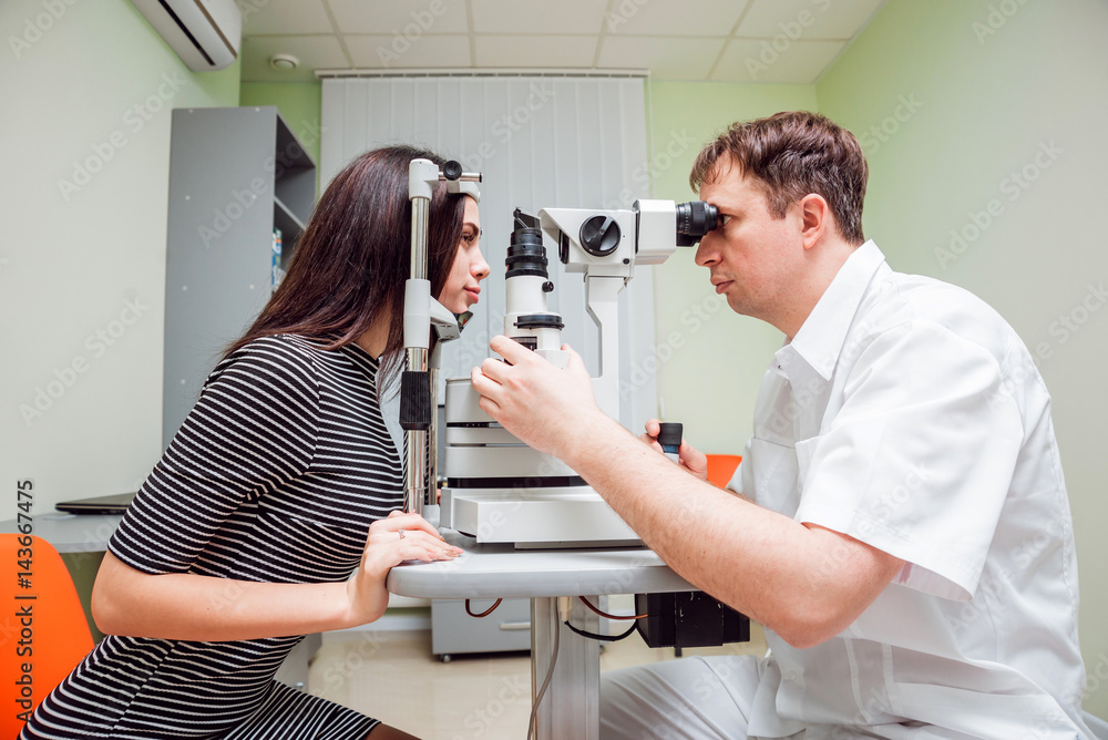 Slit lamp examination. Biomicroscopy of the anterior eye segment. Stock ...