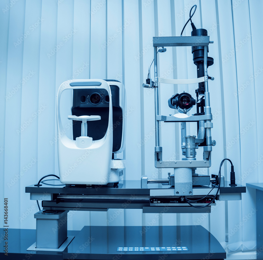 Refractometry. Keratometry. Refraction test. Optometry Stock Photo ...