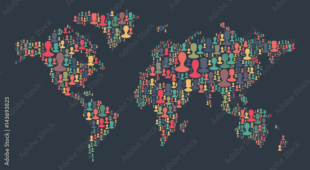 The map of the world made of plenty people silhouettes. Collection of ...