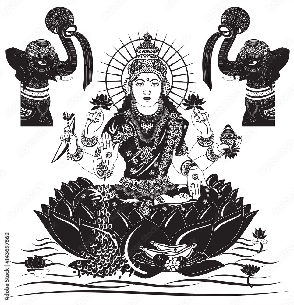 Indian Goddess Lakshmi vector illustration Stock Vector | Adobe Stock