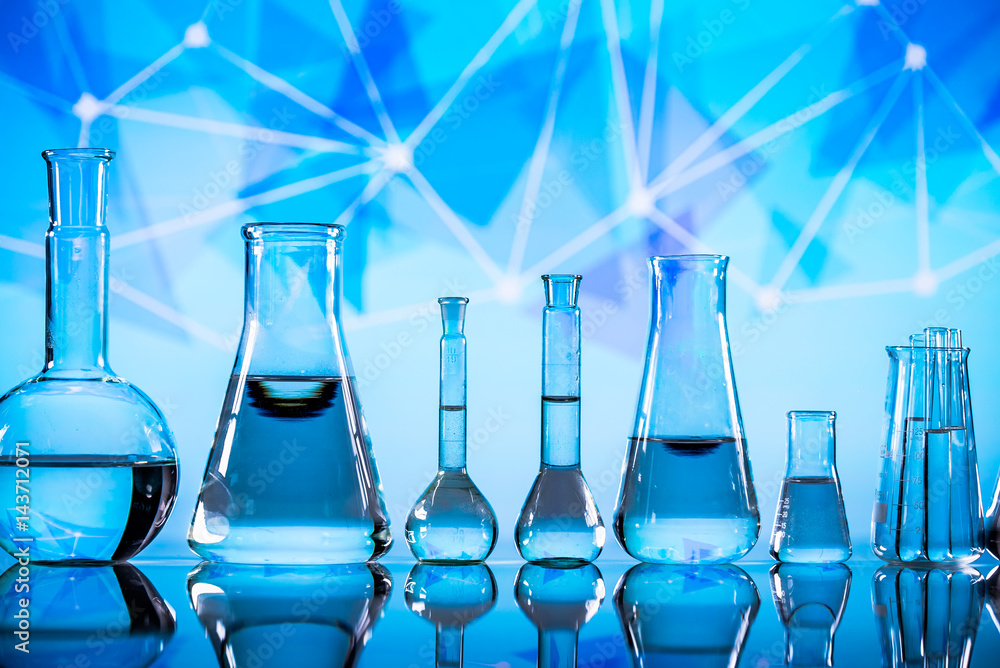 Science laboratory research and development concept. microscope with ...